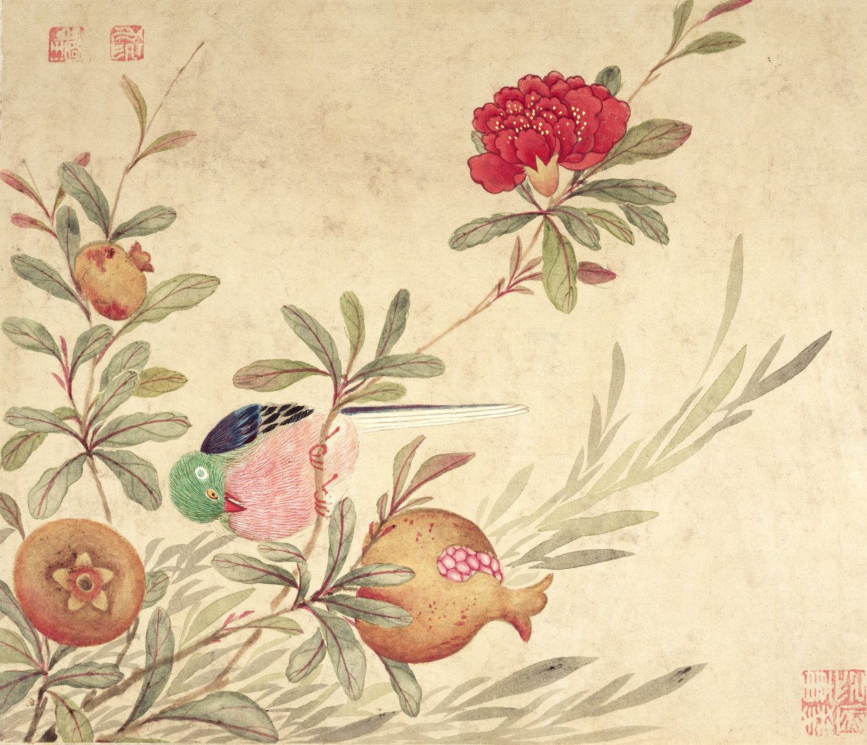 One of a series of paintings of birds and fruit, late 19th century